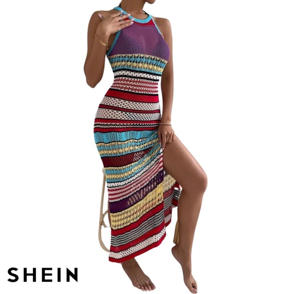 SHEIN | Swim | Shein Striped Maxi Dress Swimsuit Cover | Poshmark